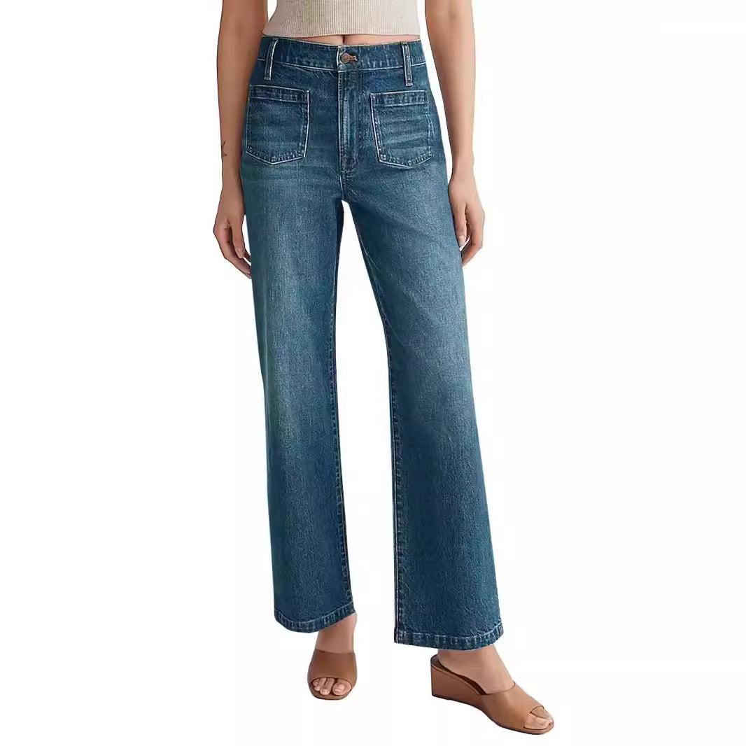 Women's Wide-Leg Washed Jeans with Square Pockets– dilikart.com